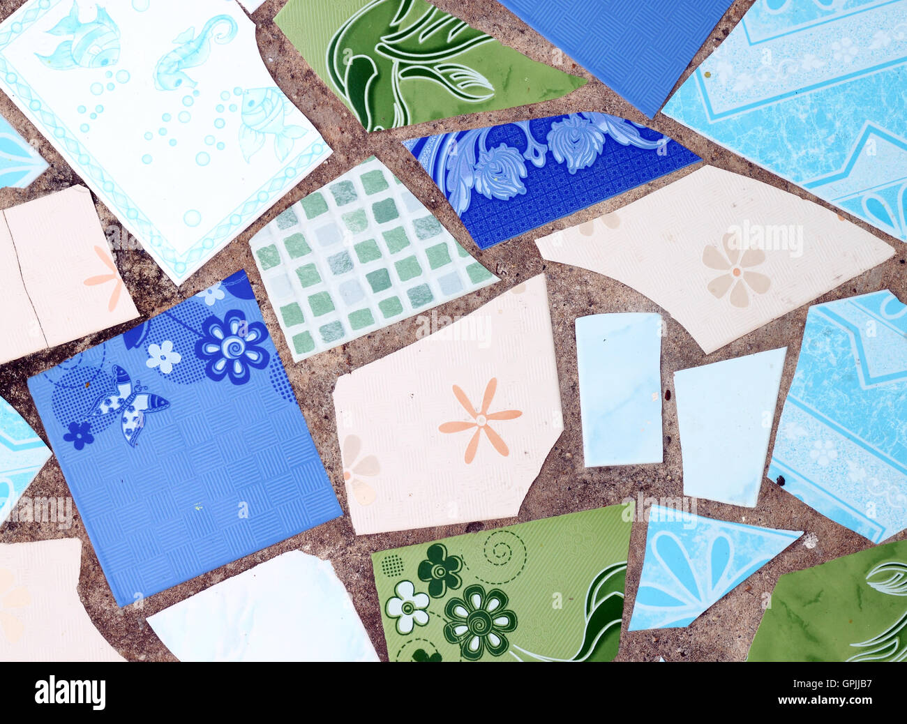 wall made from broken tile Stock Photo - Alamy