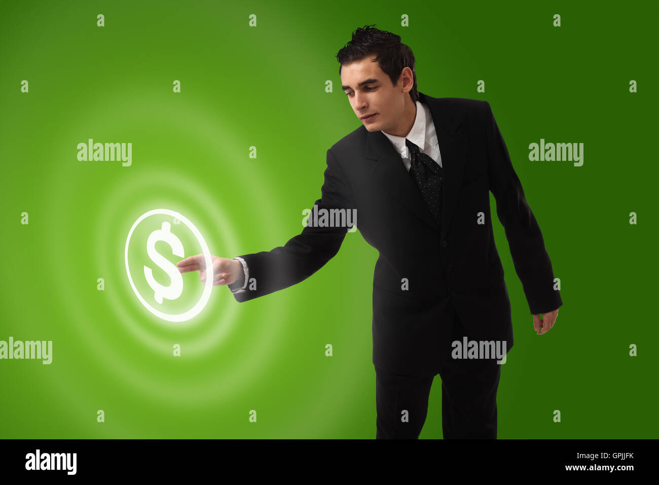 business man pressing button Stock Photo - Alamy