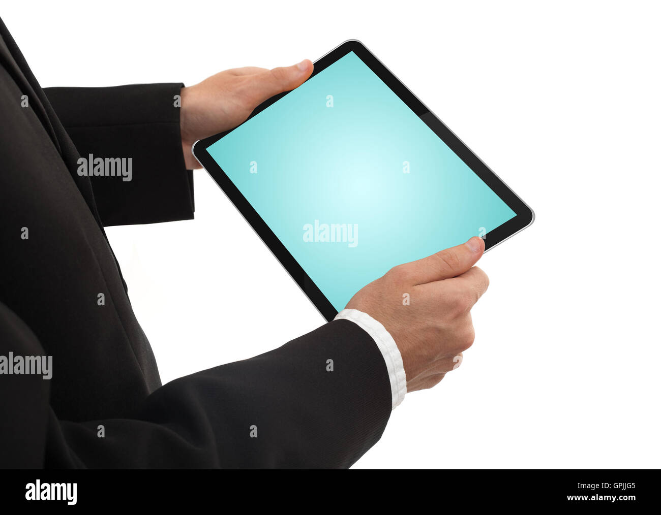 businessman holding a touchpad pc Stock Photo - Alamy