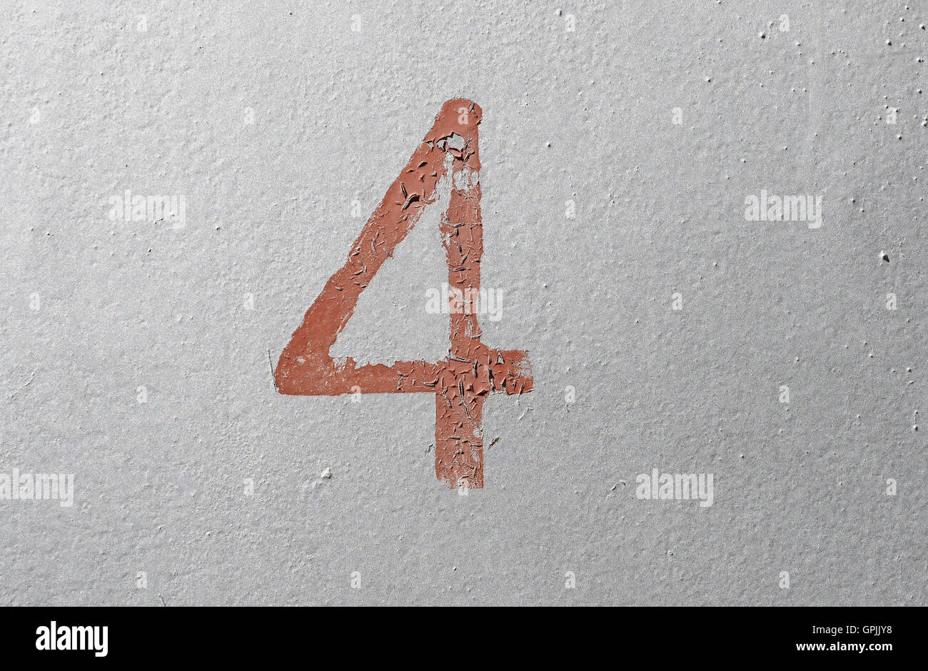 4 - old brown handwritten number over grunge silver background Stock ...
