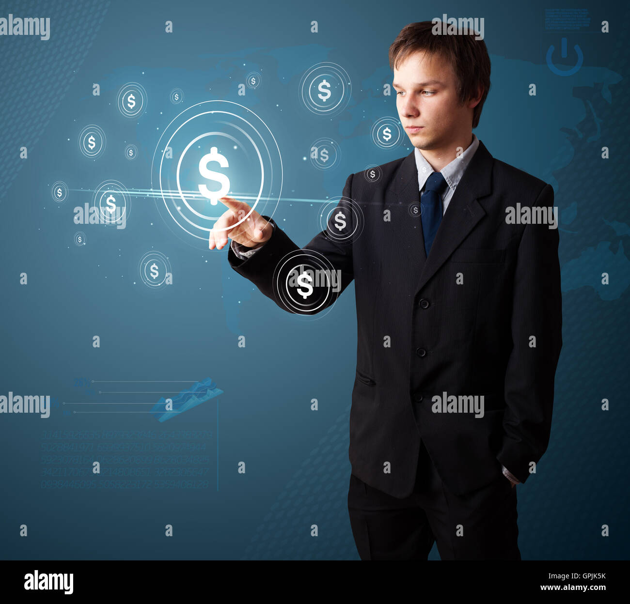 Businessman pressing modern business type of buttons Stock Photo - Alamy