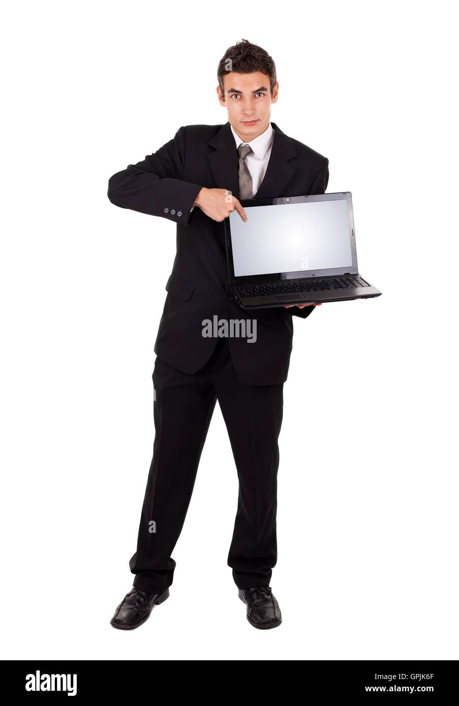 Businessman pointing to the white screen Cut Out Stock Images ...