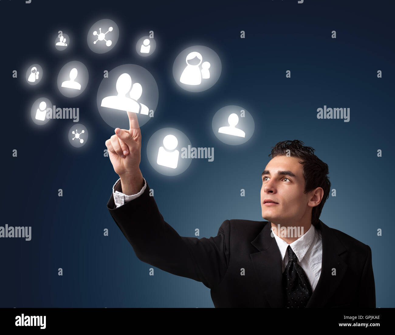 man pressing a touchscreen button Stock Photo - Alamy