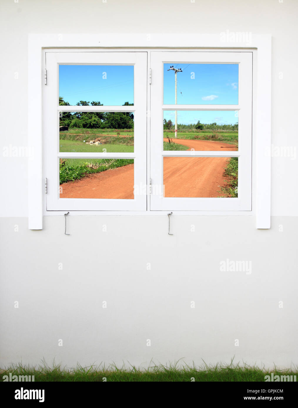 window with soil curve road view Stock Photo - Alamy