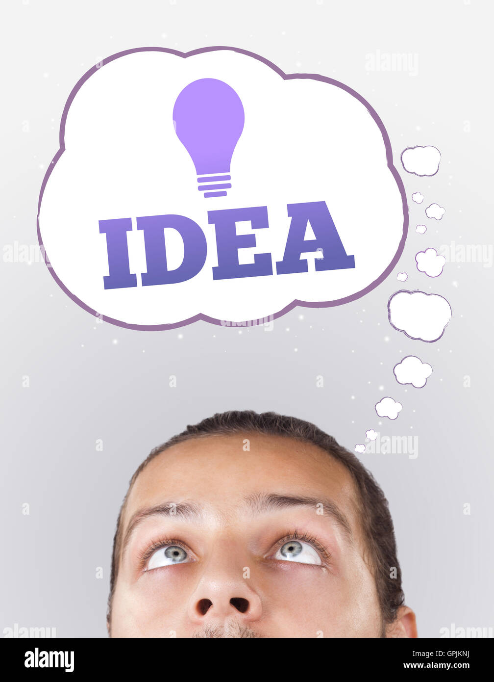 Young person looking at idea type of sign Stock Photo - Alamy