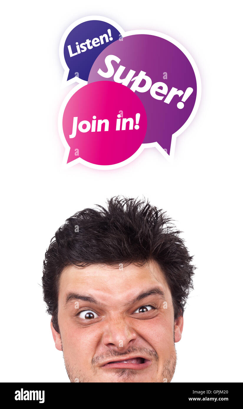 Young head looking at internet type of icons Stock Photo - Alamy