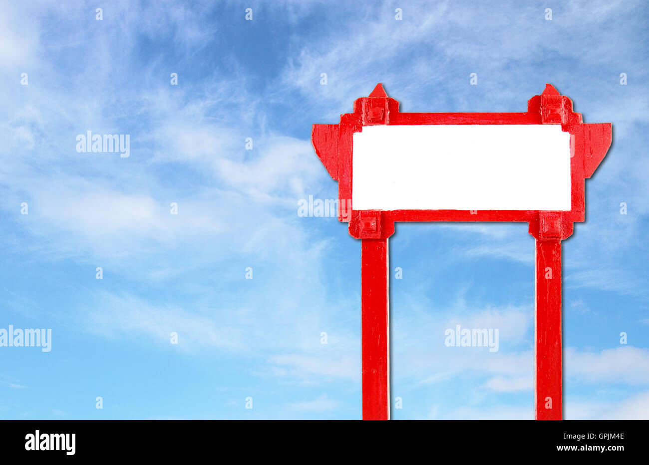 red blank wooden sign with blue sky Stock Photo - Alamy