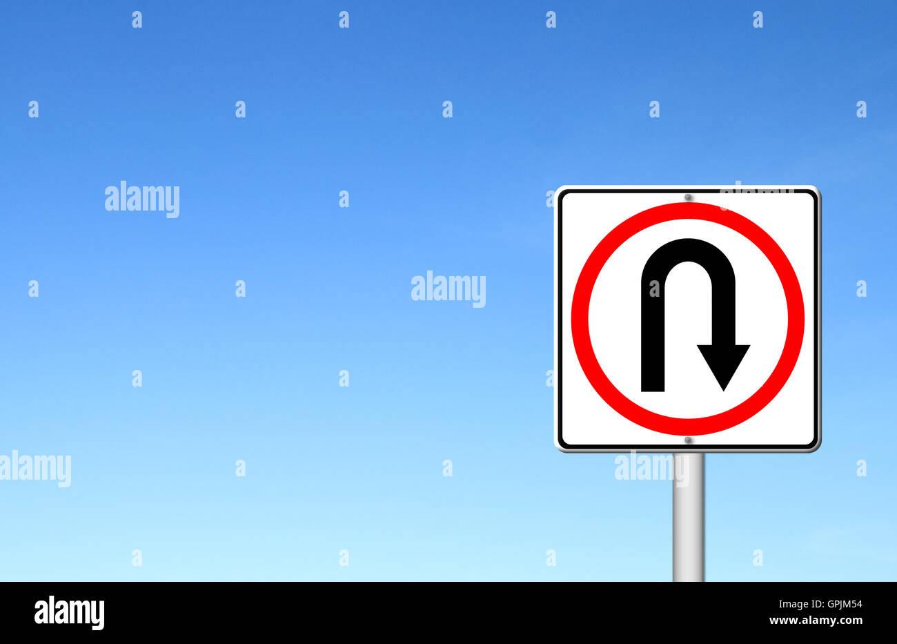 Turn back road sign over blue sky Stock Photo - Alamy