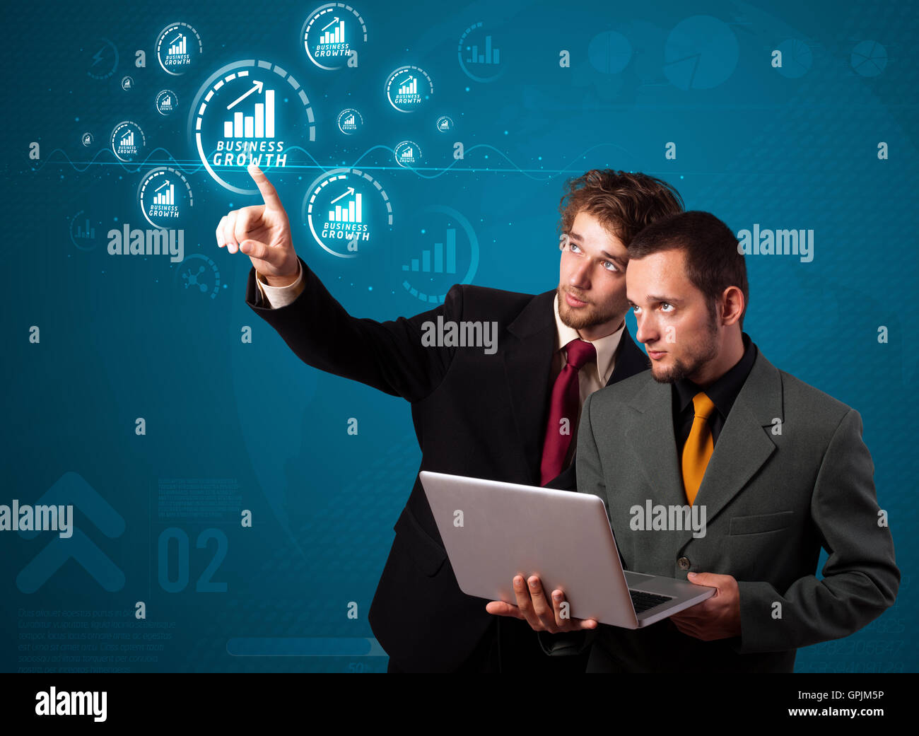 Businessman pressing modern business type of buttons Stock Photo - Alamy