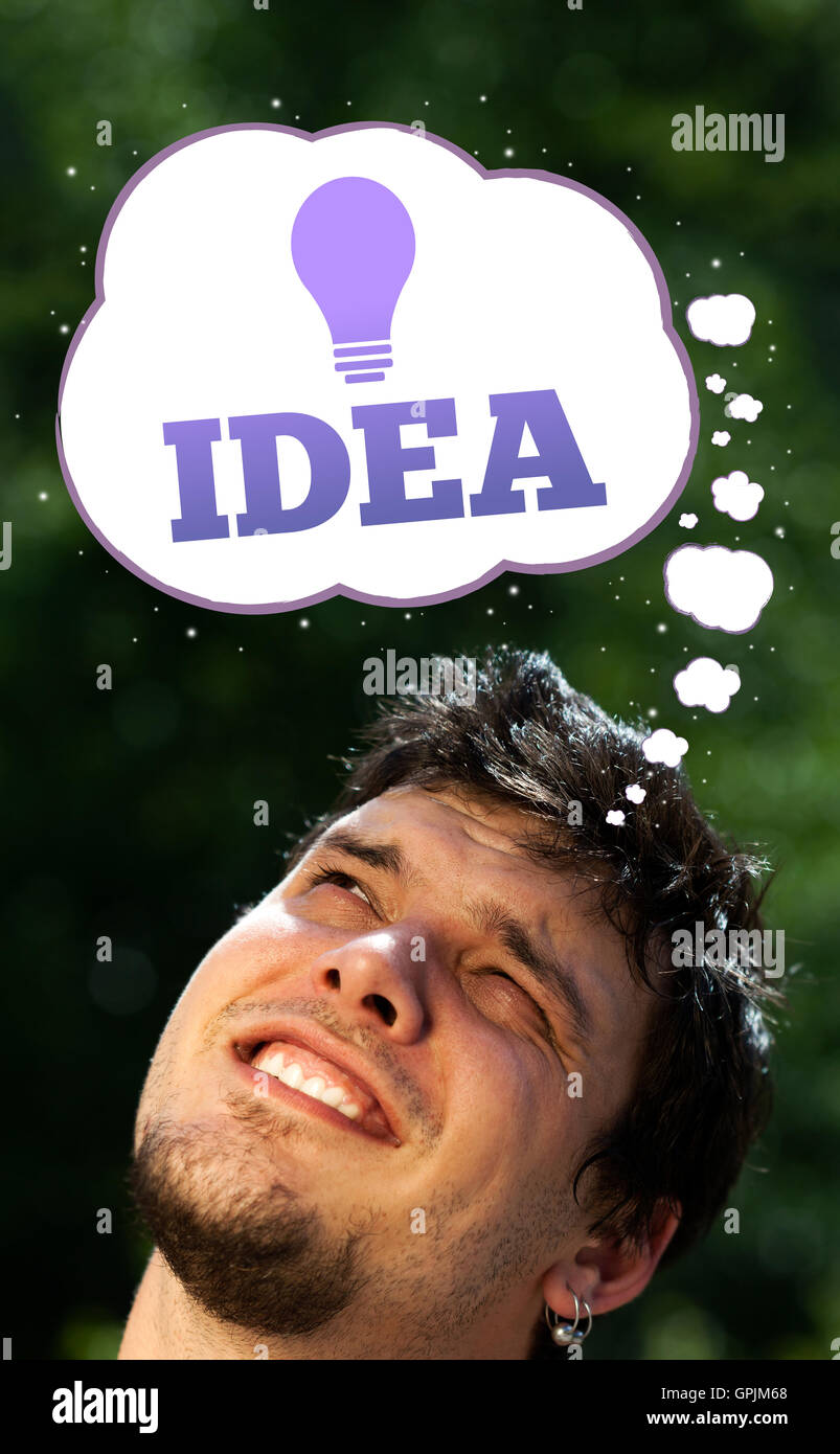 Young person looking at idea type of sign Stock Photo - Alamy