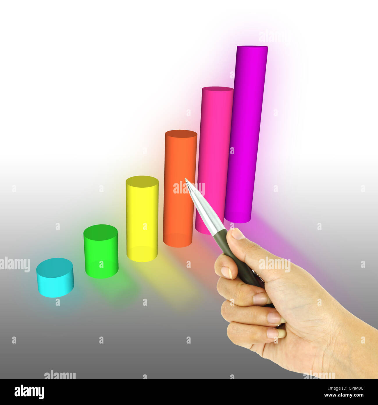 pen pointing 3d bar graph Stock Photo - Alamy
