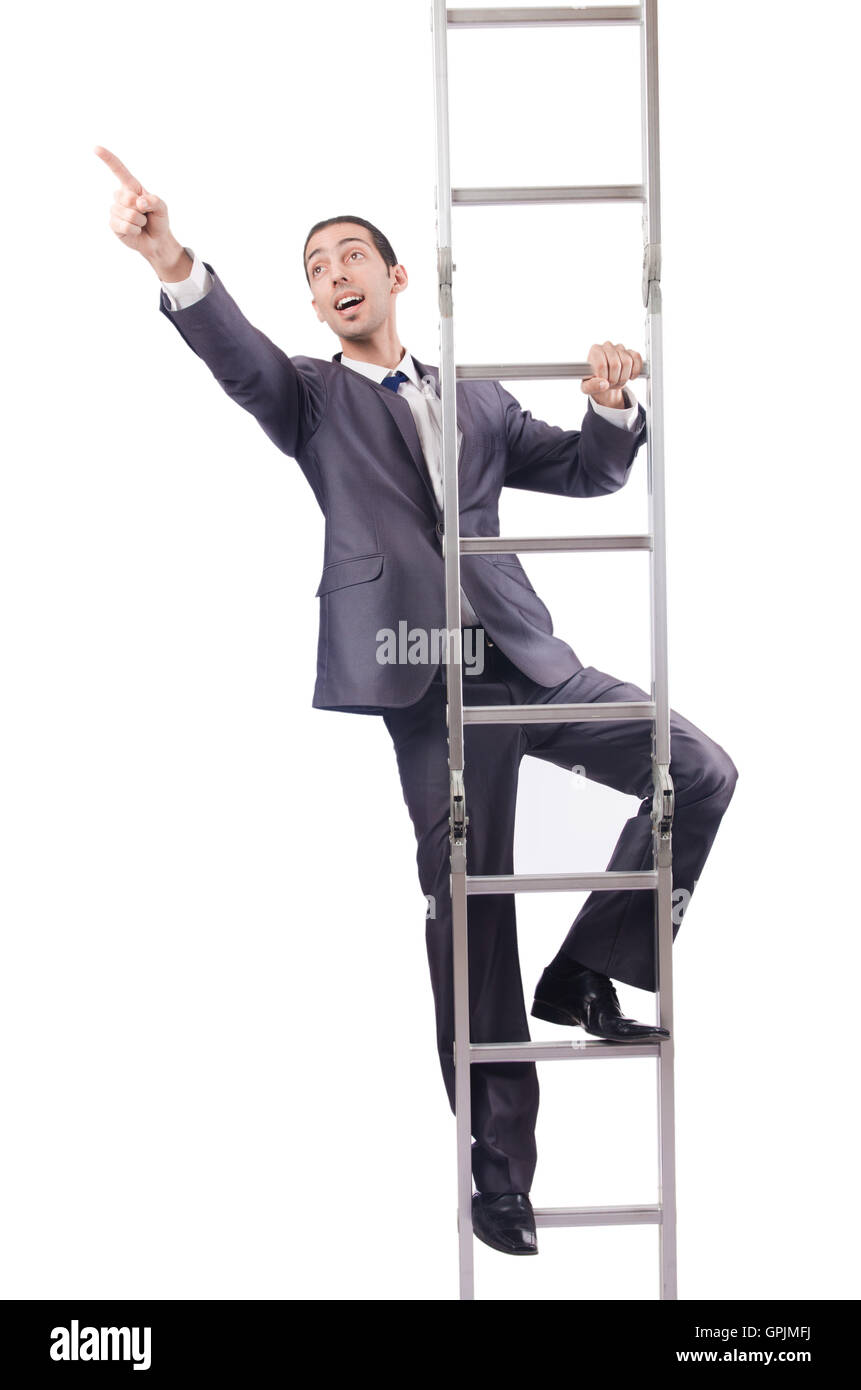 Businessman climbing the ladder isolated on white Stock Photo - Alamy