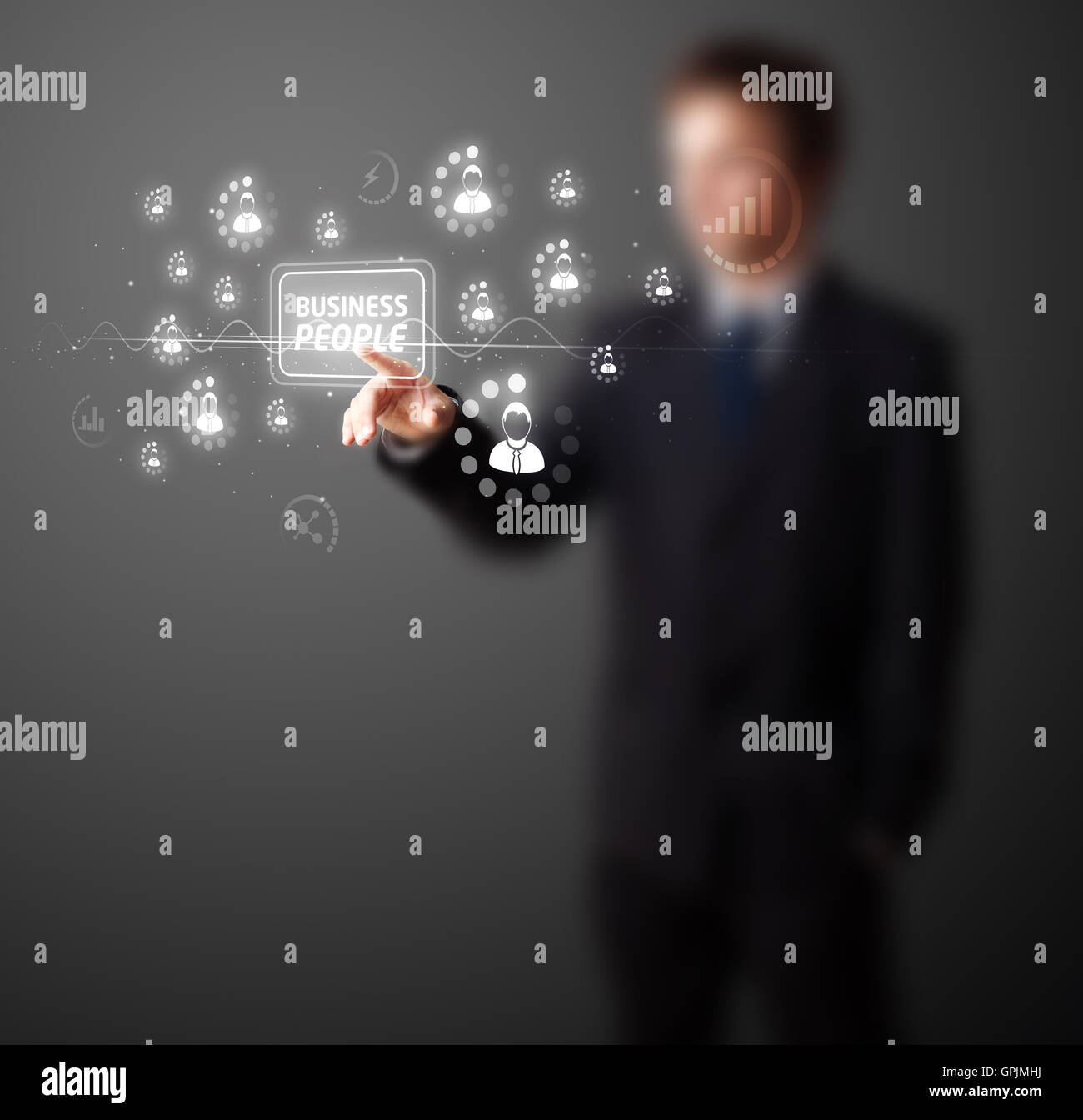 Businessman pressing modern business type of buttons Stock Photo - Alamy