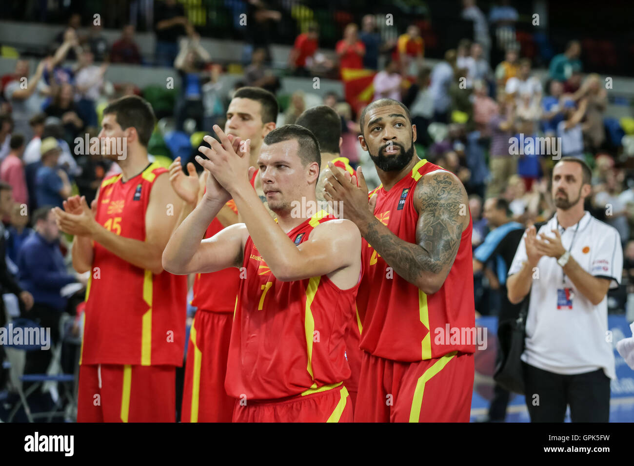 London, UK. 3rd. September, 2016. Macedonia team applaud their ...