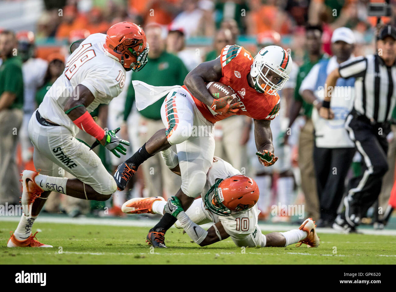 Miami Gardens, Florida, USA. 3rd Sep, 2016. Miami Hurricanes running ...