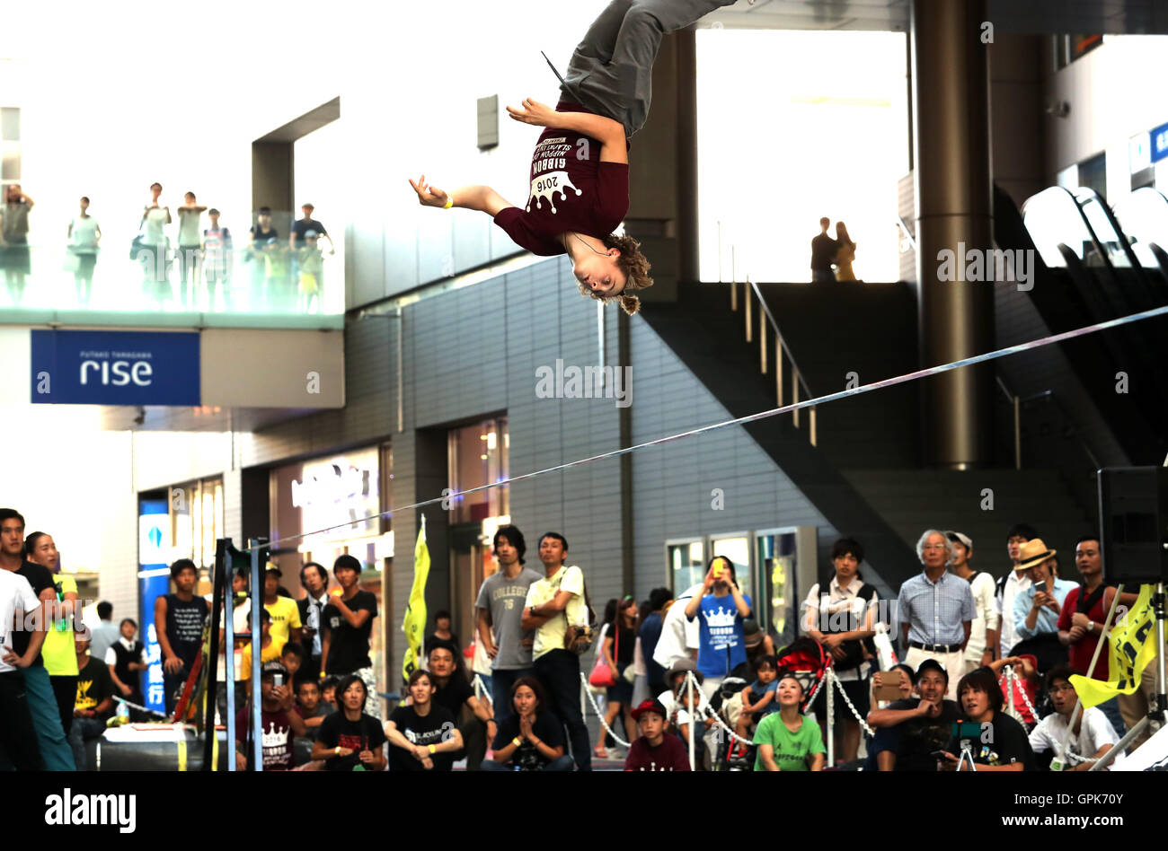 Tokyo, Japan. 3rd Sep, 2016. American professional slackliner Alex ...