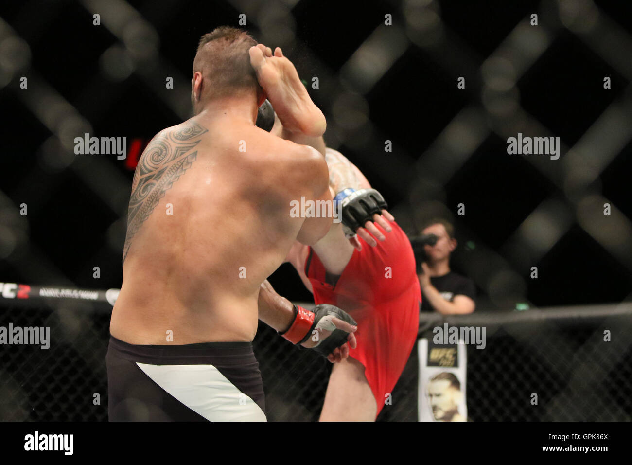 Hamburg, Germany. 3rd September, 2016. Christian Colombo lands a kick ...