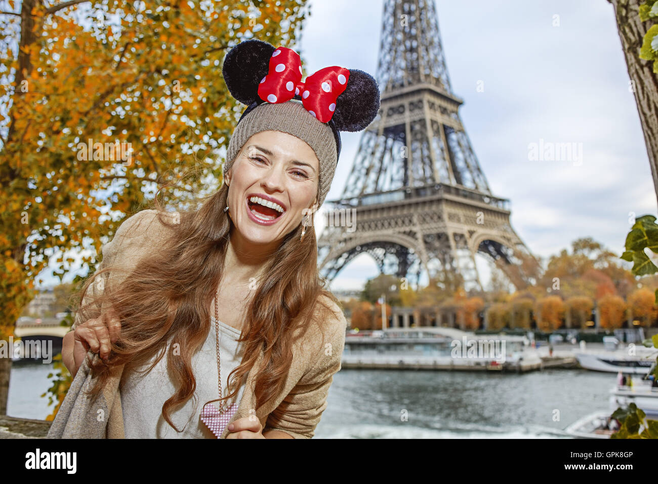 Perfect autumn holidays in Disneyland and Paris. Portrait of happy ...