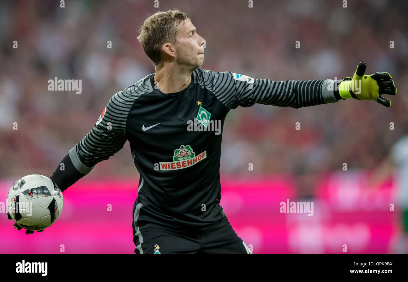 Munich, Germany. 26th Aug, 2016. Bremen's goalkeeper Felix Wiedwald in ...