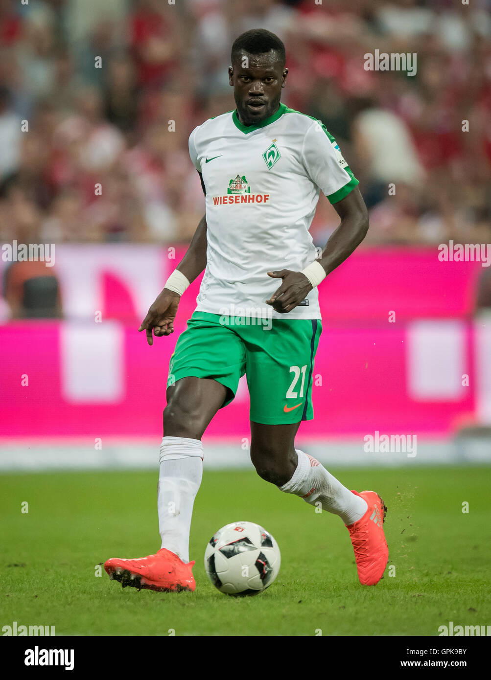 Munich, Germany. 26th Aug, 2016. Bremen's Fallou Diagne in action ...