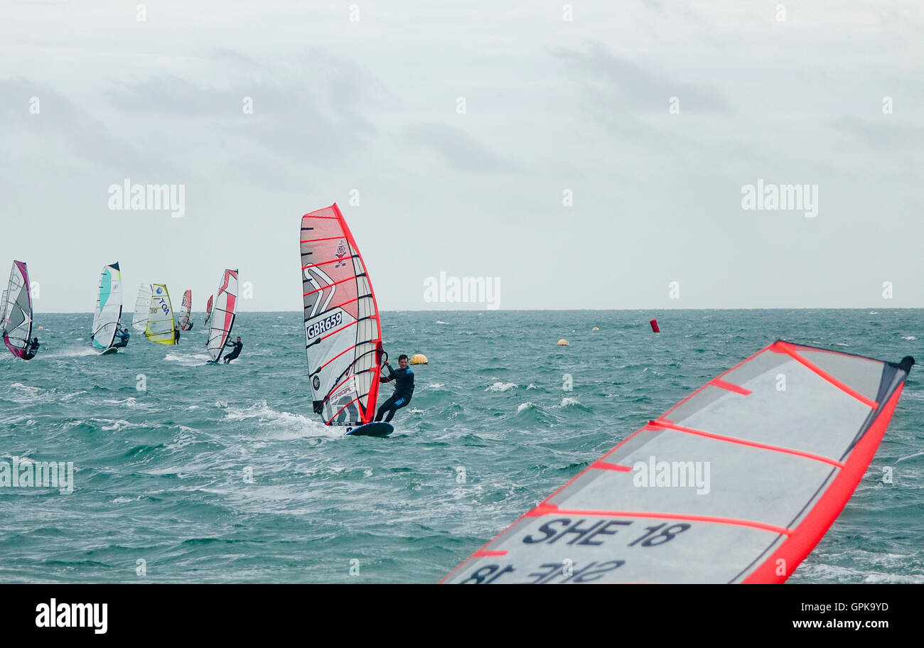 Hayling Island, UK. 3rd September 2016. UK windsurfing champion James ...