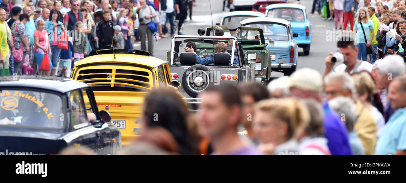 Trabis of the Trabant Club Zwickau e.V. participating in the grand ...