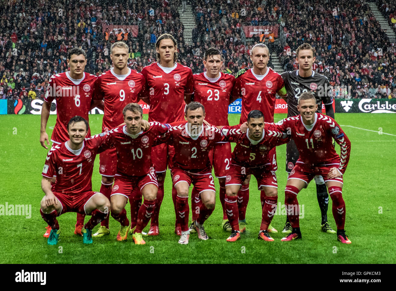 Denmark, Copenhagen, September 4th 2016. The Danish line up against ...