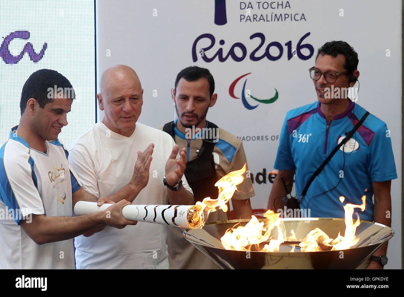 Sao Paulo, Brazil. 4th Sep, 2016. The Paralympic torch is ignited ahead ...