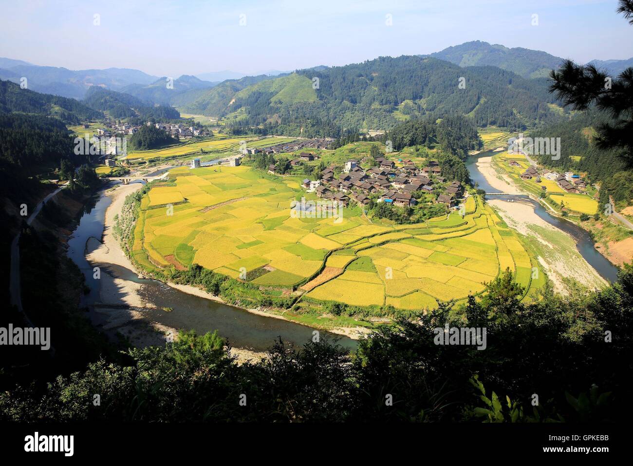 Beautiful autumn scenery of Pingbao Dong Minority Village in Rongjiang ...