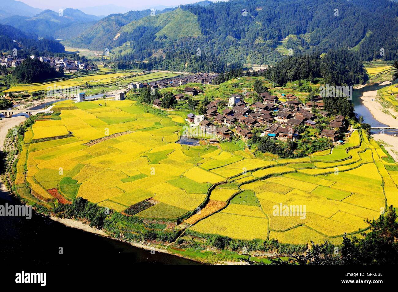 Beautiful autumn scenery of Pingbao Dong Minority Village in Rongjiang ...