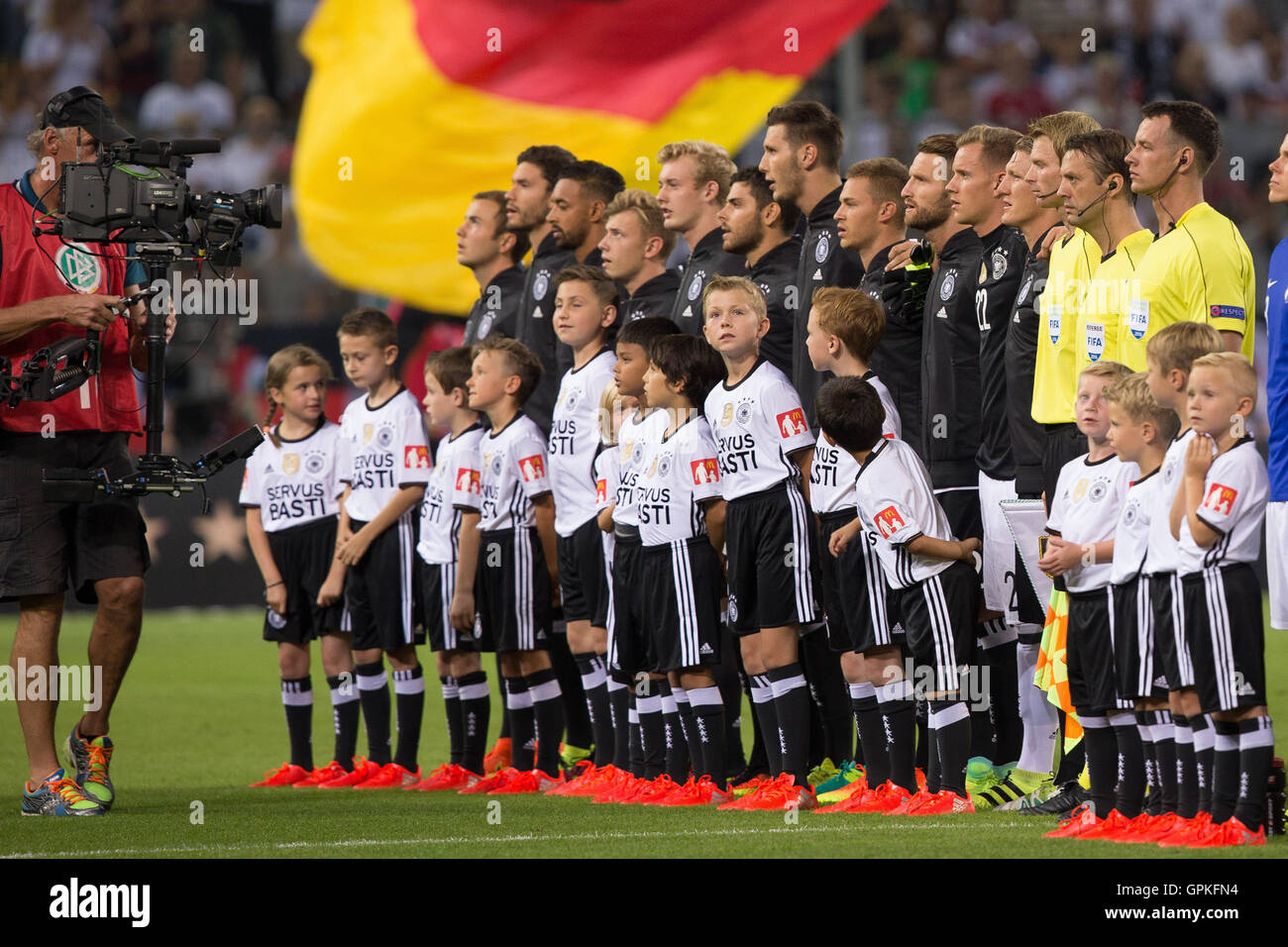 Germany's players stand ahead of the international soccer match between ...