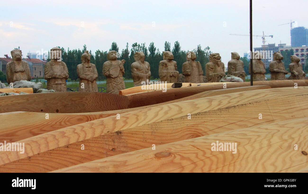 Twelve ancient stone statues of Chinese Zodiac animals at a ...