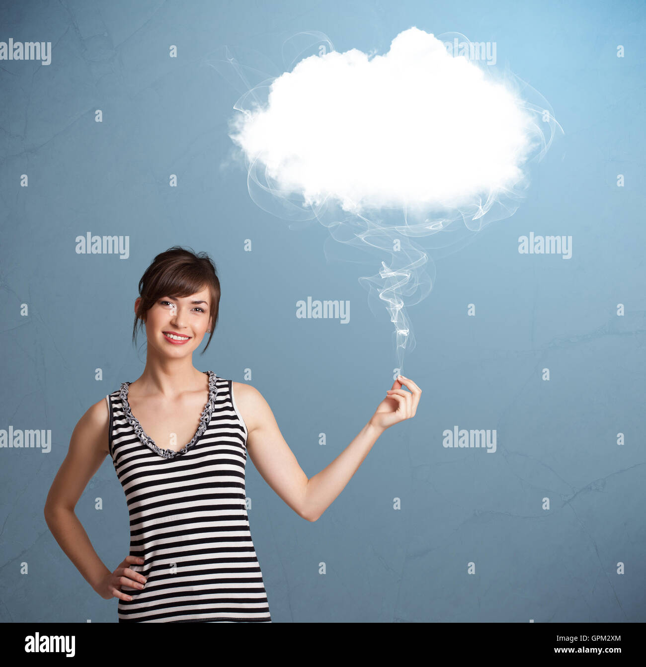 Beautiful lady holding cloud Stock Photo - Alamy