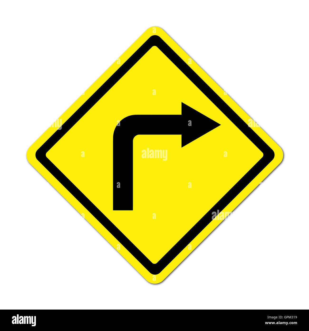 Road Sign - Right Turn Warning Stock Photo - Alamy