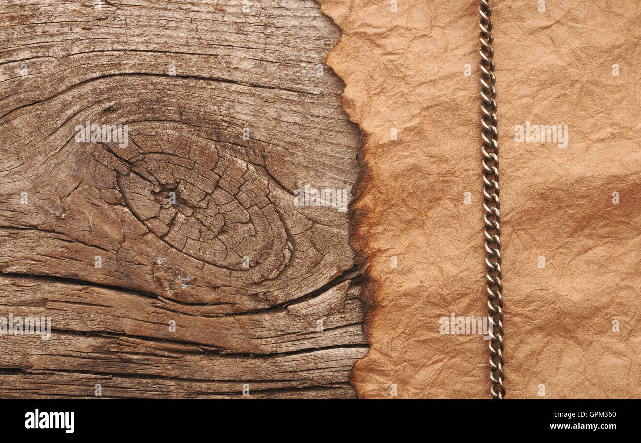 a old paper on wooden desks with chain as a background or textur Stock ...