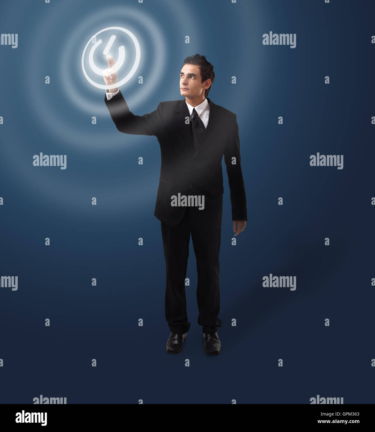 business man pressing button Stock Photo - Alamy