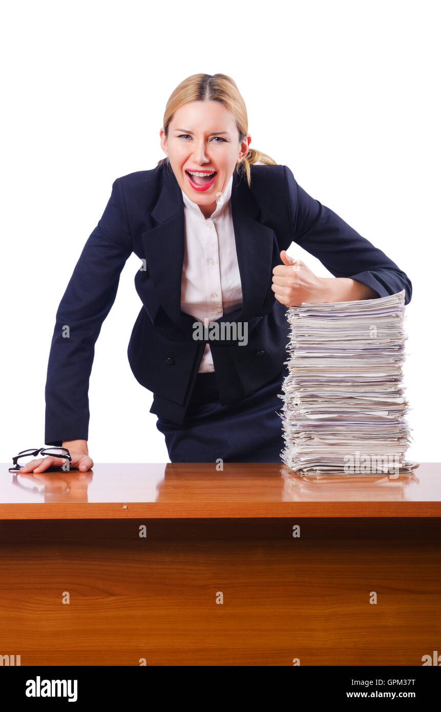 Woman businesswoman with lots of papers Stock Photo - Alamy