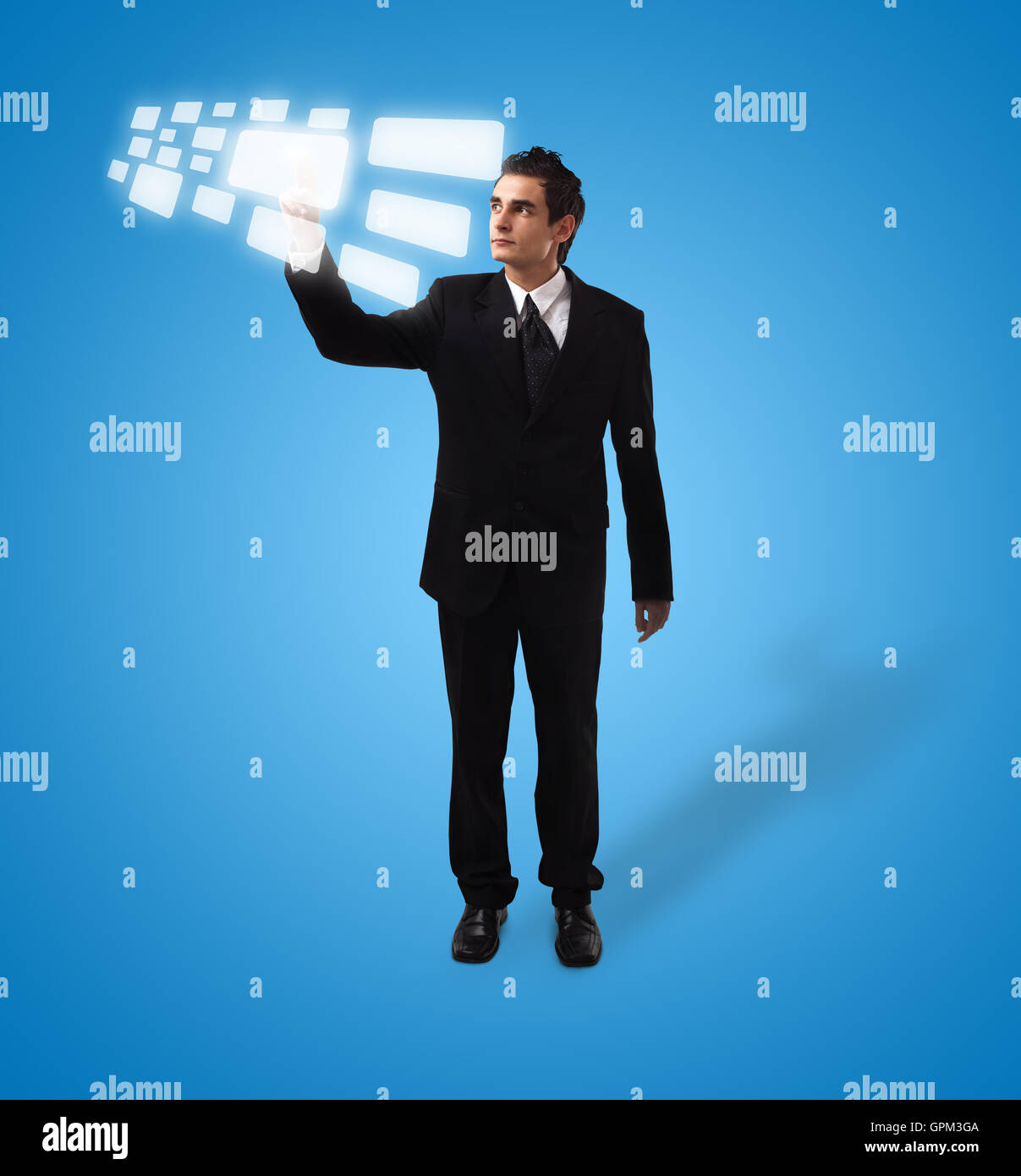 Business man pressing button Stock Photo - Alamy