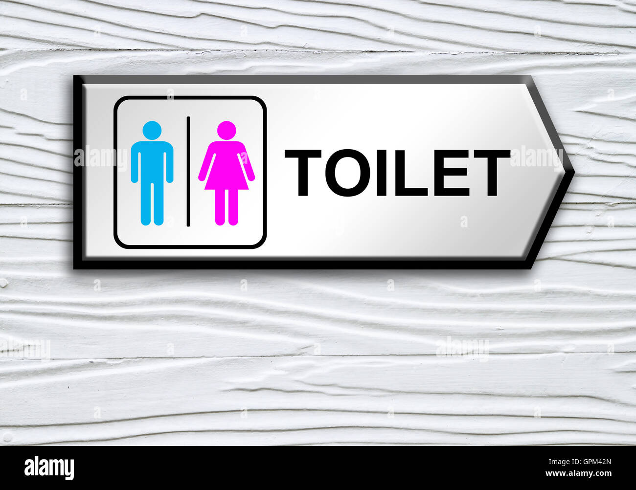 toilet sign on white wooden wall Stock Photo - Alamy