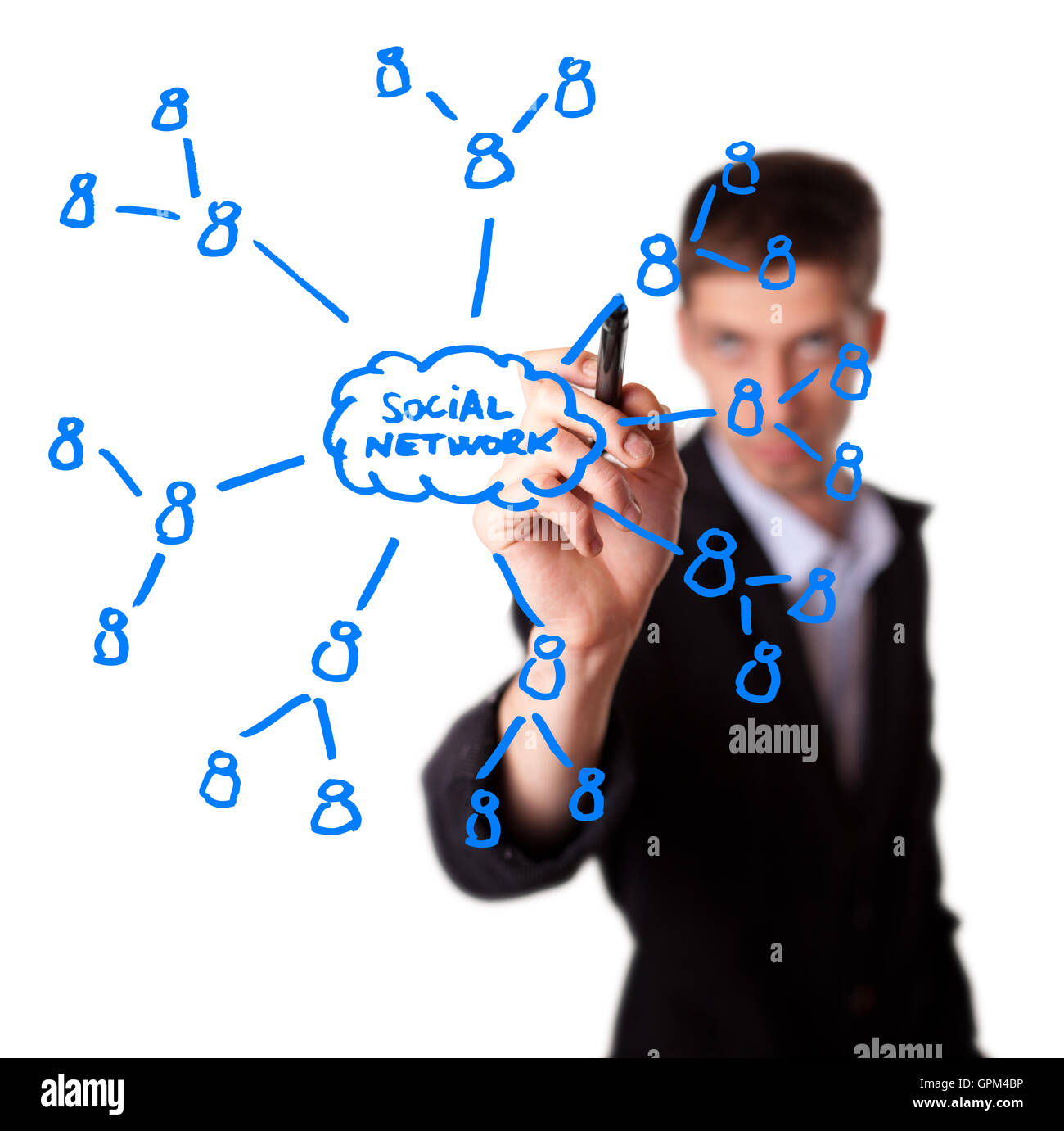 man drawing social network plan on whiteboard Stock Photo - Alamy
