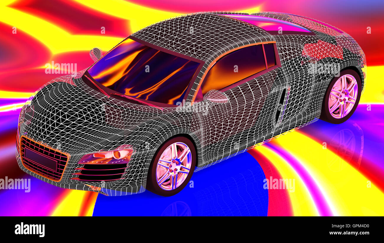 3d car wire model on a white background Stock Photo - Alamy