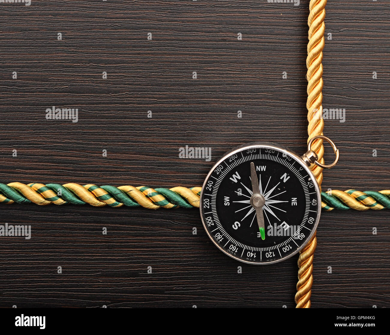 colorful rope frame with compass on wooden background Stock Photo - Alamy