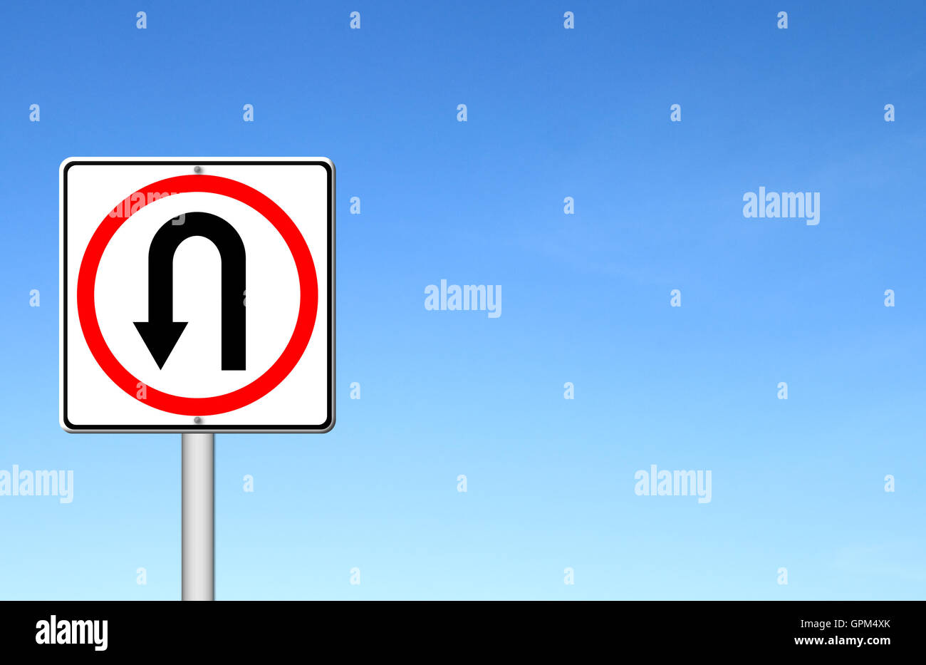 Turn back road sign over blue sky Stock Photo - Alamy