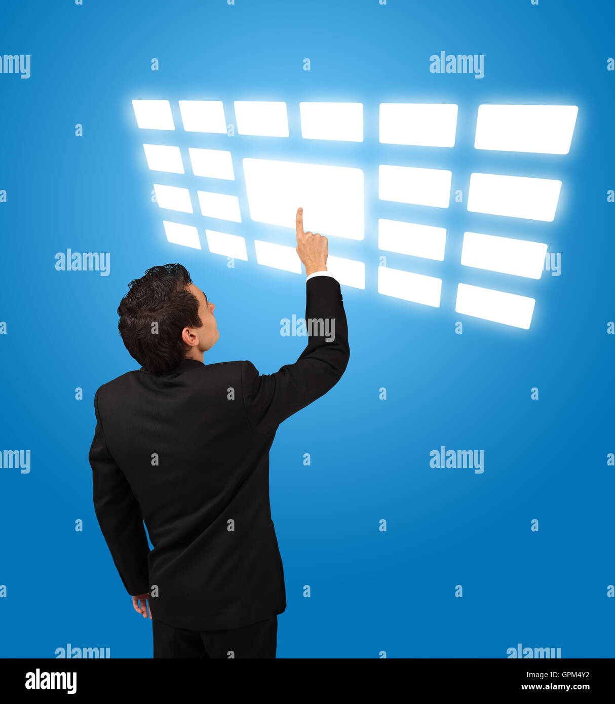 Man pressing touchscreen button Stock Photo - Alamy