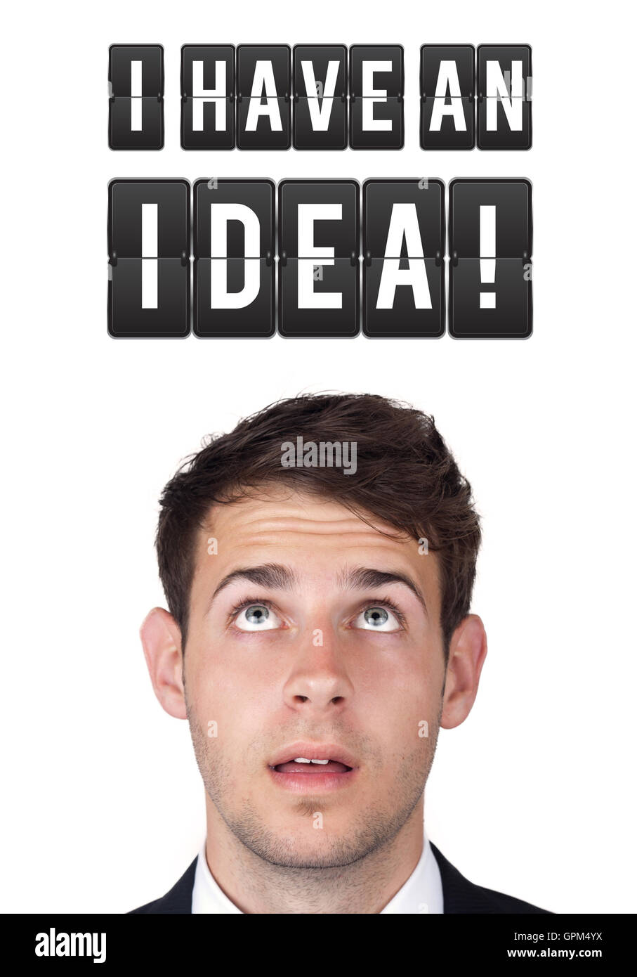 Young person looking at idea type of sign Stock Photo - Alamy