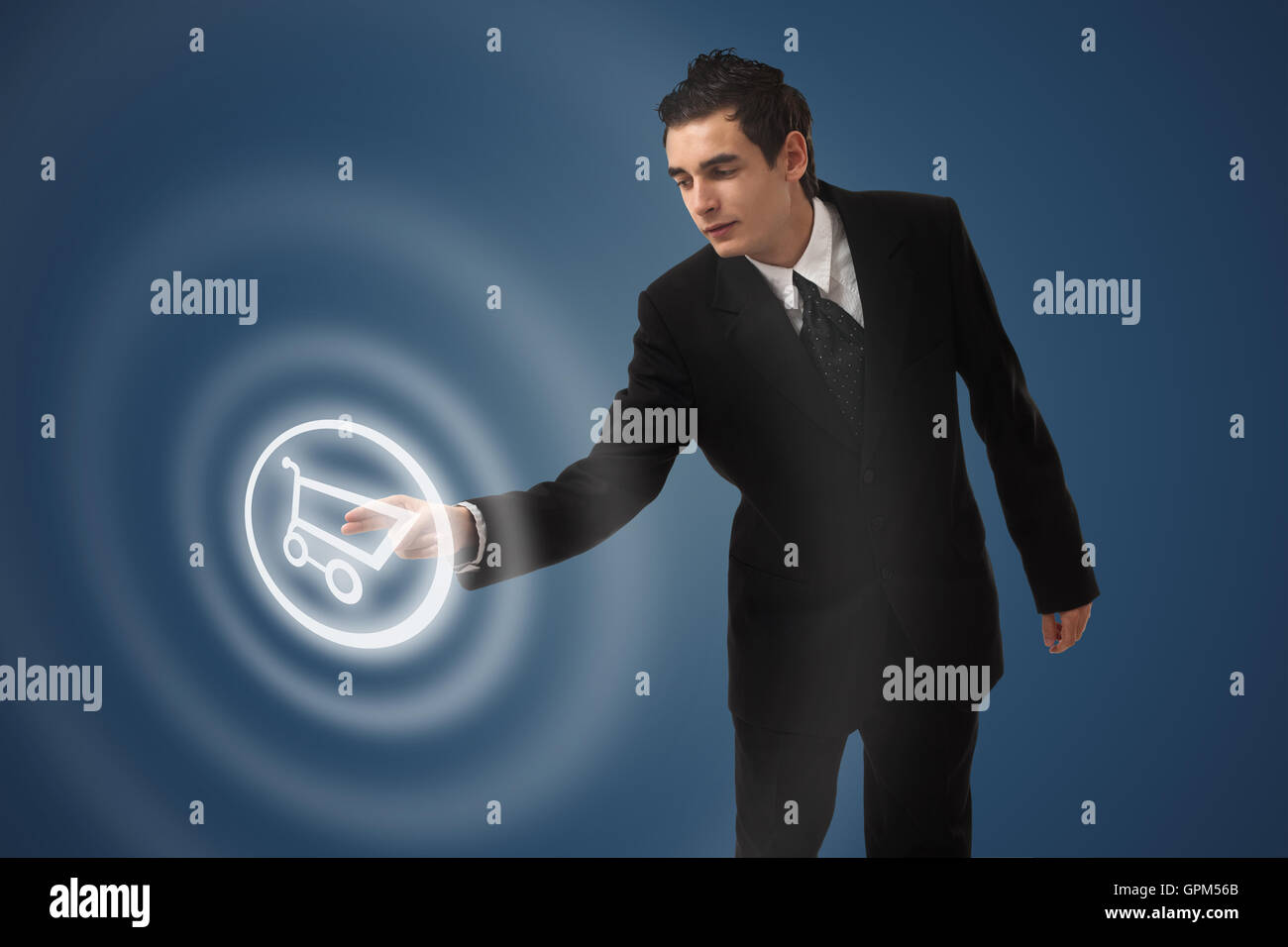 business man pressing button Stock Photo - Alamy
