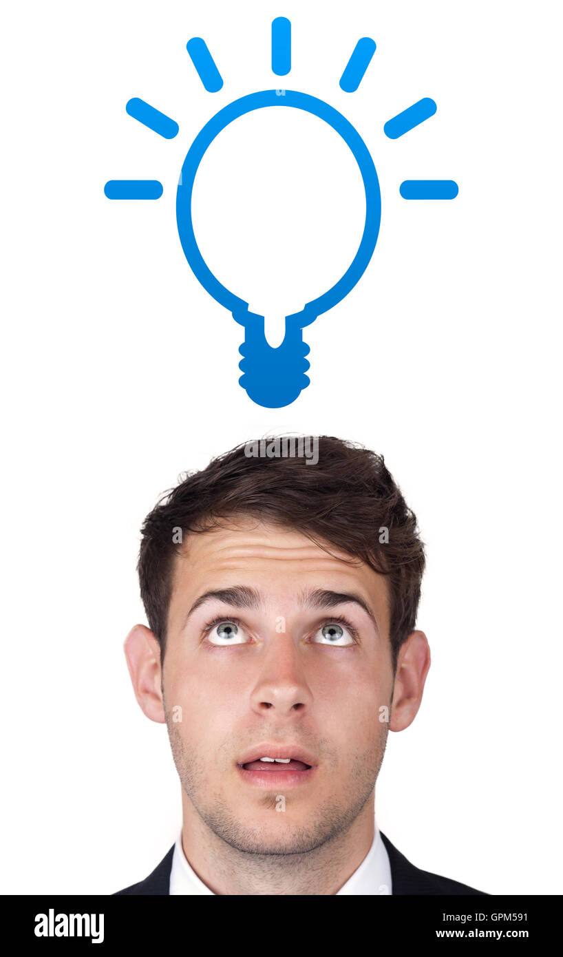 Young person looking at idea type of sign Stock Photo - Alamy