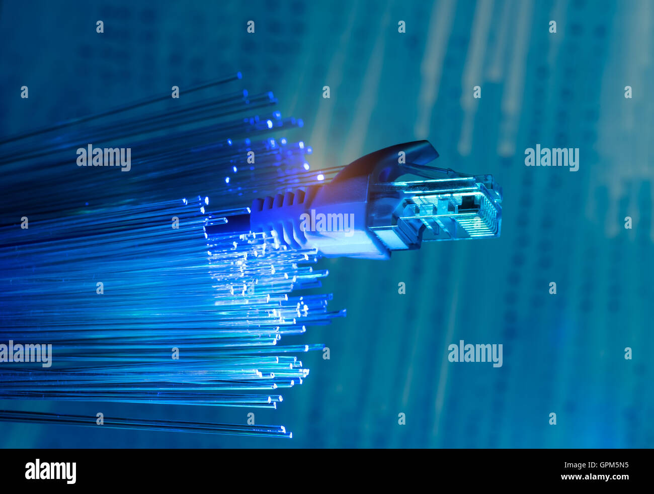 network cable with high tech technology color background Stock Photo ...