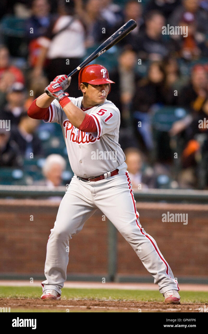 April 27, 2010; San Francisco, CA, USA; Philadelphia Phillies catcher ...