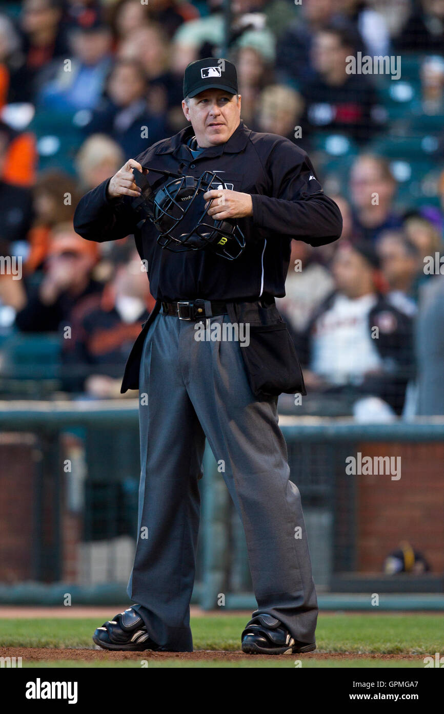 May 11, 2010; San Francisco, CA, USA; Home plate umpire Paul Emmel (50 ...